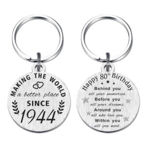 abnty 80th birthday gifts for women men, 80 year old birthday keychain, born in 1944 gifts, 1944 birthday decorations