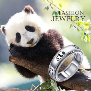 HOOHWE Spinner Rings for Anxiety,S925 Sterling Silver Fidget Anxiety Worry Relieving Boredom ADHD Autism Band Rings for Teen Girls (2-Panda Rings, 9)