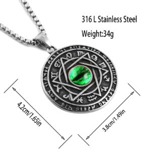 STWTR Red Eye Amulet Seal Solomon Hexagonal Star Twelve Constellation Pendant Blue Eye Stainless Steel Necklace (Silver Green)