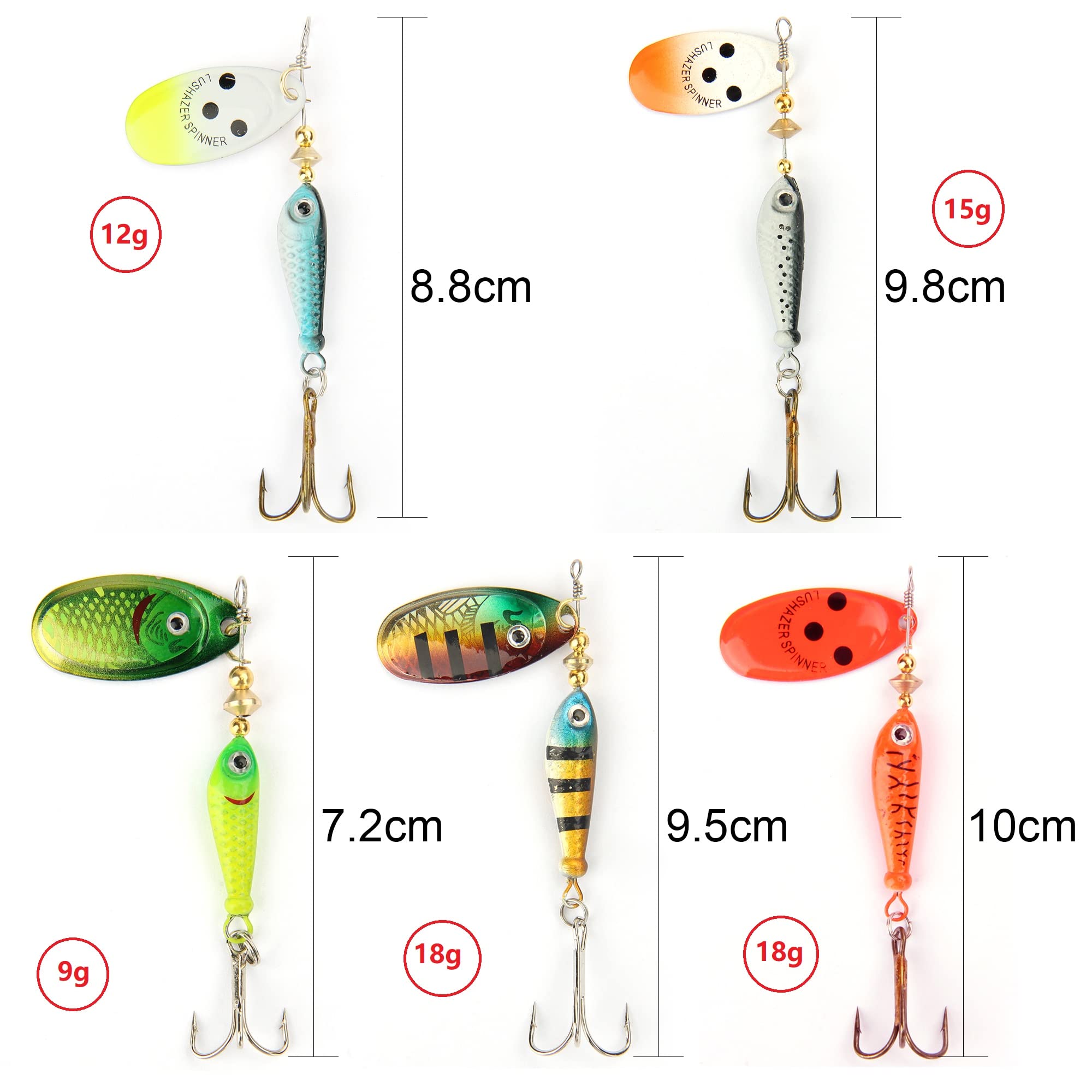 Fishing Lure Spinnerbait, Bass Trout Salmon Hard Metal Spinner Baits Kit with Tackle Boxes (Style A-5PCS)