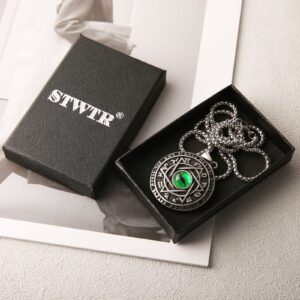 STWTR Red Eye Amulet Seal Solomon Hexagonal Star Twelve Constellation Pendant Blue Eye Stainless Steel Necklace (Silver Green)