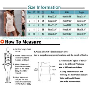 MOBCTG White Dress, Women's Fashion Casual Solid Color Camisole Drawstring Satin V-Neck Open Back Pleated Dress That Hide Belly Fat Black Dresses Boho Dress Sundresses for Women (M, Pink)