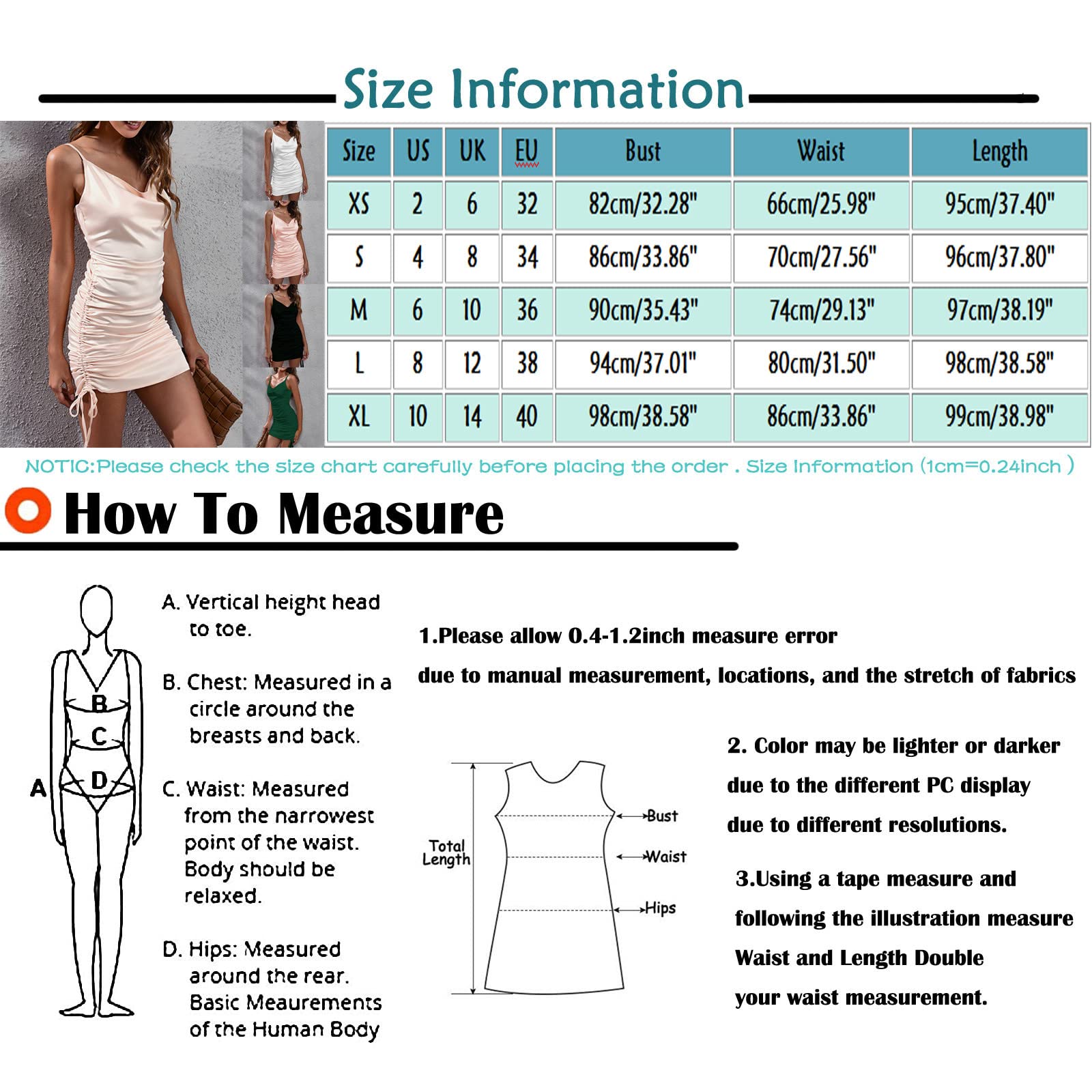 MOBCTG White Dress, Women's Fashion Casual Solid Color Camisole Drawstring Satin V-Neck Open Back Pleated Dress That Hide Belly Fat Black Dresses Boho Dress Sundresses for Women (M, Pink)