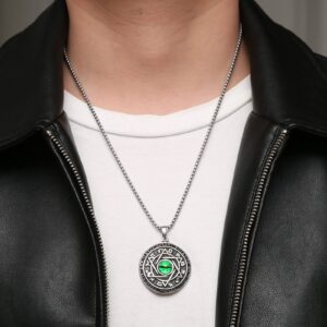 STWTR Red Eye Amulet Seal Solomon Hexagonal Star Twelve Constellation Pendant Blue Eye Stainless Steel Necklace (Silver Green)