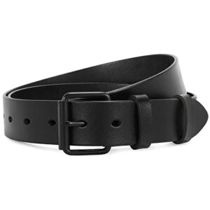 sansths women black casual leather belt with gold buckle ladies dress belt for jeans pant 1.45" width