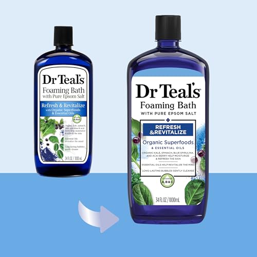 Dr Teal's Foaming Bath with Pure Epsom Salt, Refresh & Revitalize with Vitamins A, B & C, 34 fl oz (Pack of 4) (Packaging May Vary)