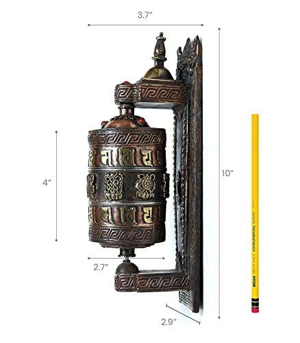 Foomantra Tibetan Wall Prayer Wheel - Crafted on Brass and Copper from Nepal