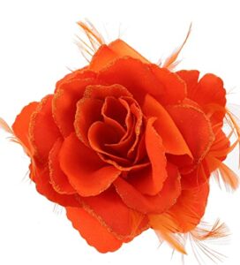 topkids accessories rose flower hair clip hairband floral corsage fascinator hair band aligator beak grip for women & girls wedding prom party special occasion (neon orange)