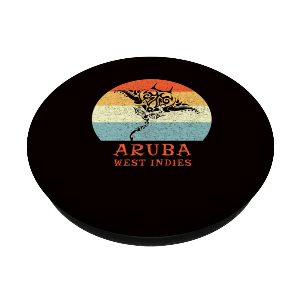 Aruba, West Indies Vintage Tribal Manta Ray Vacation PopSockets Swappable PopGrip