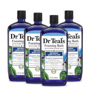 dr teal's foaming bath with pure epsom salt, refresh & revitalize with vitamins a, b & c, 34 fl oz (pack of 4) (packaging may vary)