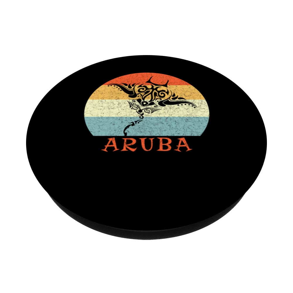 Aruba, West Indies Vintage Tribal Manta Ray Vacation PopSockets Swappable PopGrip