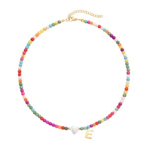 wellike initial necklaces for women colorful beaded choker necklace stainless steel 18k gold plated y2k aesthetic gold letter necklace handmade boho summer necklace jewelry gift (e)