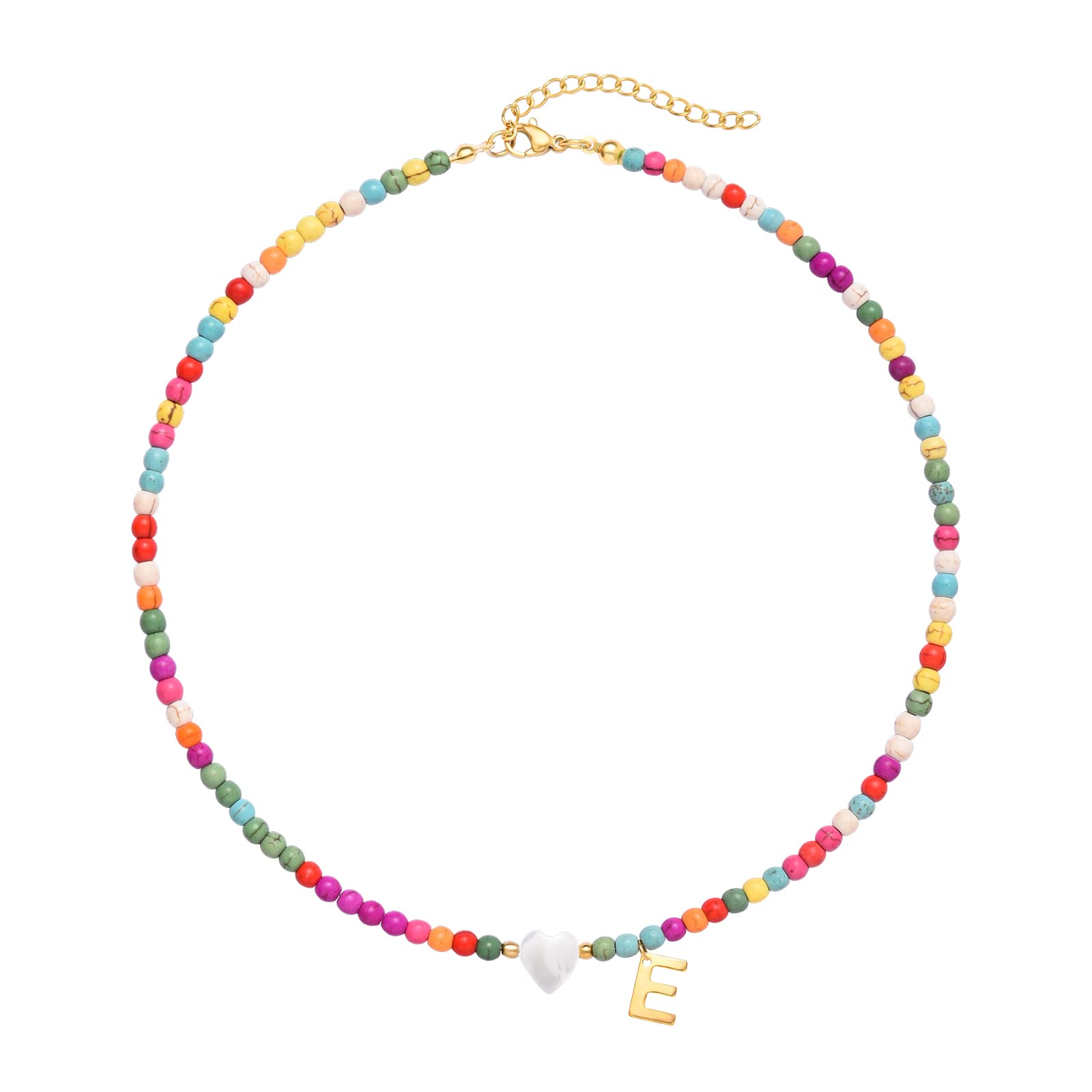 Wellike Initial Necklaces for Women Colorful Beaded Choker Necklace Stainless Steel 18K Gold Plated Y2K Aesthetic Gold Letter Necklace Handmade Boho Summer Necklace Jewelry Gift (E)