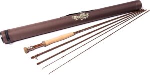 moonshine rod co. fly fishing rod with carrying case and extra rod tip section medium action, the drifter ii, 5wt 9'