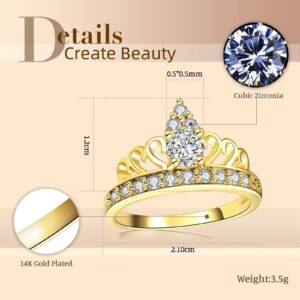 Fashion Rings for Women, Gold Wedding Rings Cubic Zirconia Tiara Princess Queen Best Friend Promise Gifts Size 8