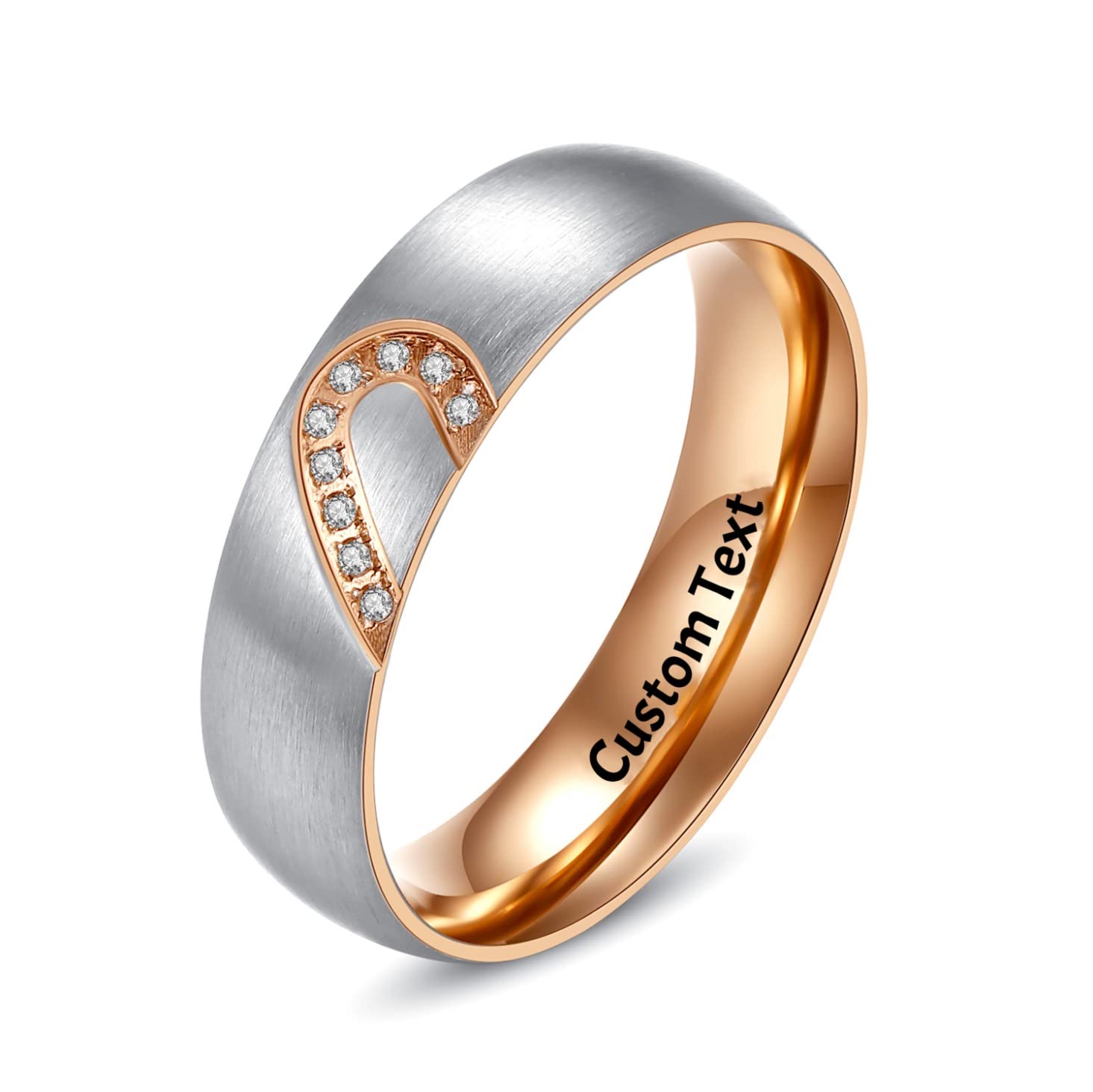 Globart Personalized Engraved Custom Name His and Her Ring Matching Heart Rings for Couples Couple Rings Set Love Women Promise Mens Women's Men (1)