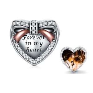 lonago personalized photo charm for women 925 sterling silver forever in my heart picture bead charm