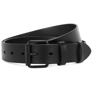 sansths women black casual leather belt with gold buckle ladies dress belt for jeans pant 1.44" width