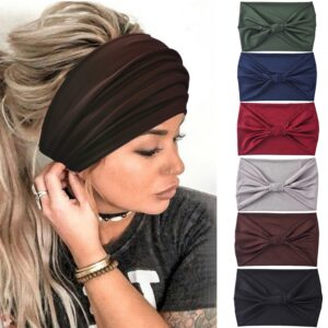 yeshan wide headbands for women large african bandana headbands non slip boho headbands yoga running sports workout gym turbans thick headbands,pack of 6