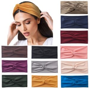 yeshan 12 pack wide twist headbands for women no slip turban headbands stretchy criss cross headbands yoga workout sport hair bands solid colors bandana headbands