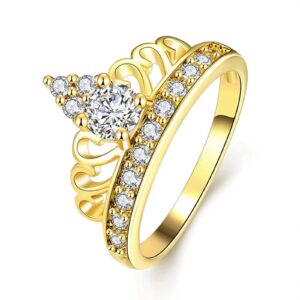 fashion rings for women, gold wedding rings cubic zirconia tiara princess queen best friend promise gifts size 8