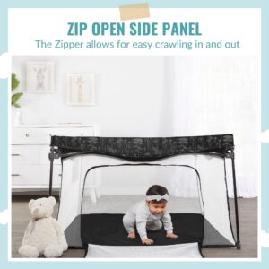 Dream On Me Ziggy Square Baby Playpen in Black, Easy Set Up and Lightweight, Breathable Mesh Walls, Playpen for Babies and Toddlers