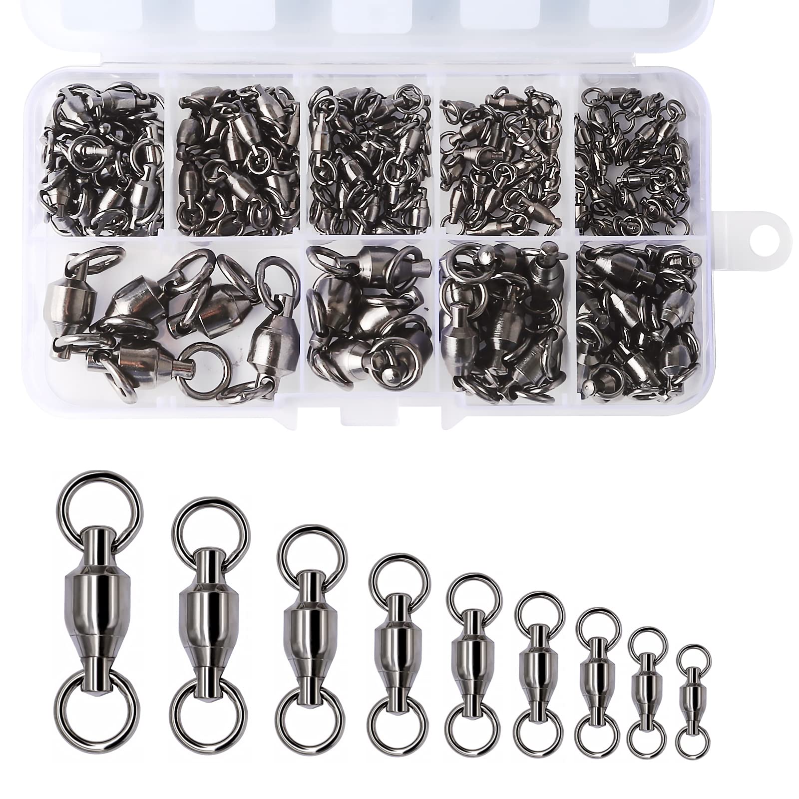 DAGEZI Fishing Swivels Set, 135pcs Rolling Swivel Barrel swivels Fishing Stainless Steel Swivels Fishing Tackles， Fishing Rolling Bearing Connector for Saltwater Fishing (Style-1859（#0-#8）)