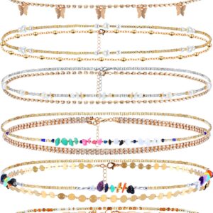 12 Pcs Waist Beads Body Jewelry Beach Bikini Belly Beads Waist Chains for Women Adjustable Belly Necklace Stomach Jewelry Chain Women's Body Chains (Simple Style)