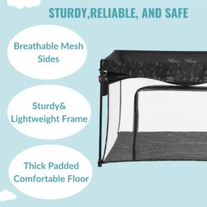 Dream On Me Ziggy Square Baby Playpen in Black, Easy Set Up and Lightweight, Breathable Mesh Walls, Playpen for Babies and Toddlers