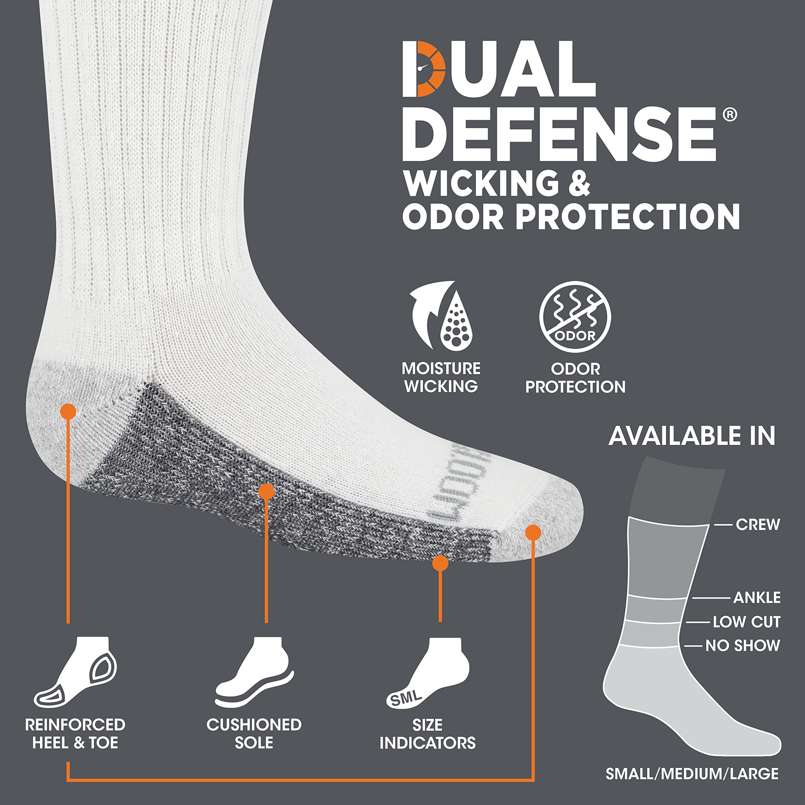 Fruit Of the Loom Boys' Dual Defense Crew Socks (10 Pack), White, Large