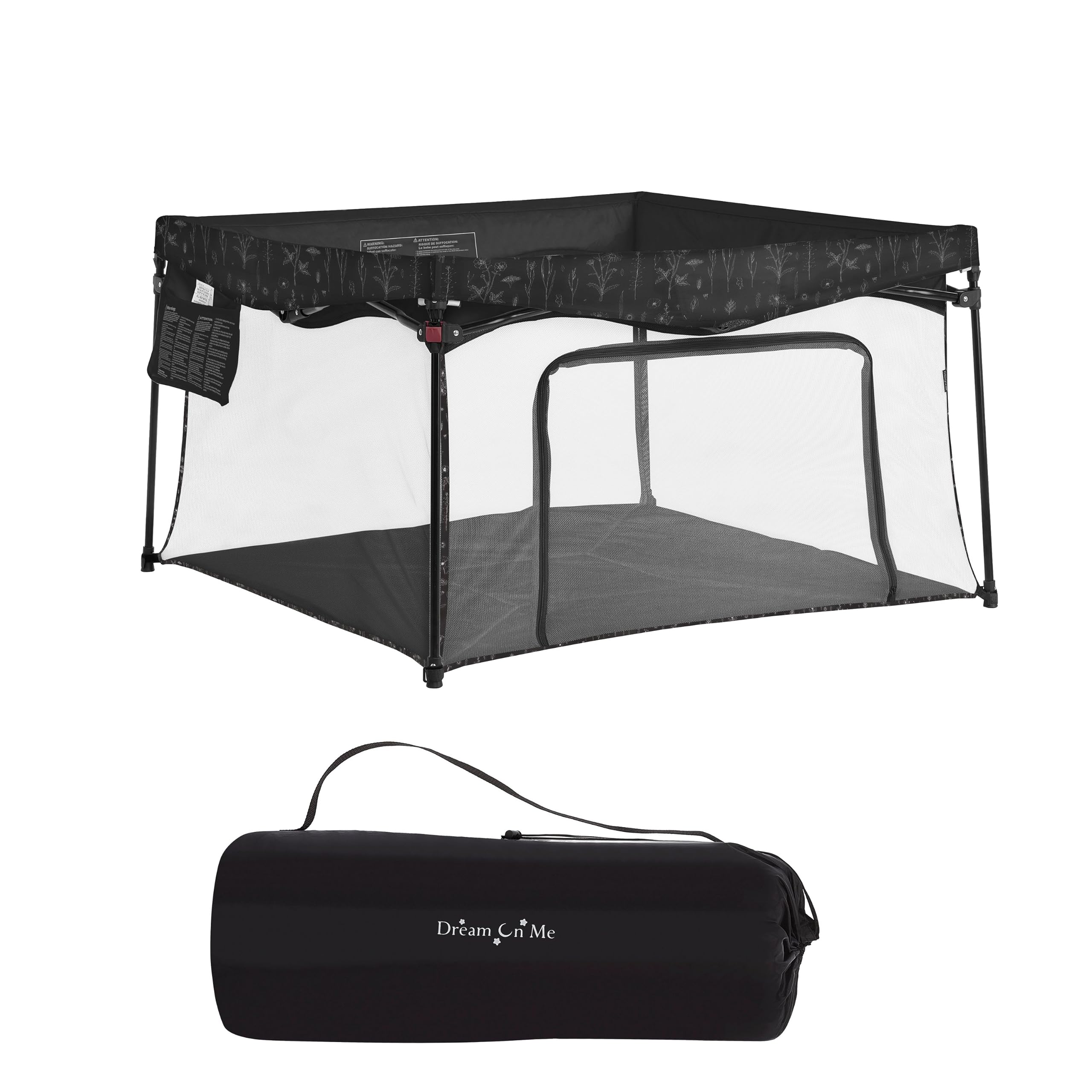 Dream On Me Ziggy Square Baby Playpen in Black, Easy Set Up and Lightweight, Breathable Mesh Walls, Playpen for Babies and Toddlers