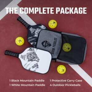 Pickleball Paddles Set of 2 | Lightweight & Powerful | Durable Unibody Construction | Textured Carbon Surface & Honeycomb Core | Pickleball Set Includes 4 Pickleballs, & Carry Case | USAPA Approved