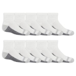 fruit of the loom boys' dual defense ankle socks (10 pack), white, large