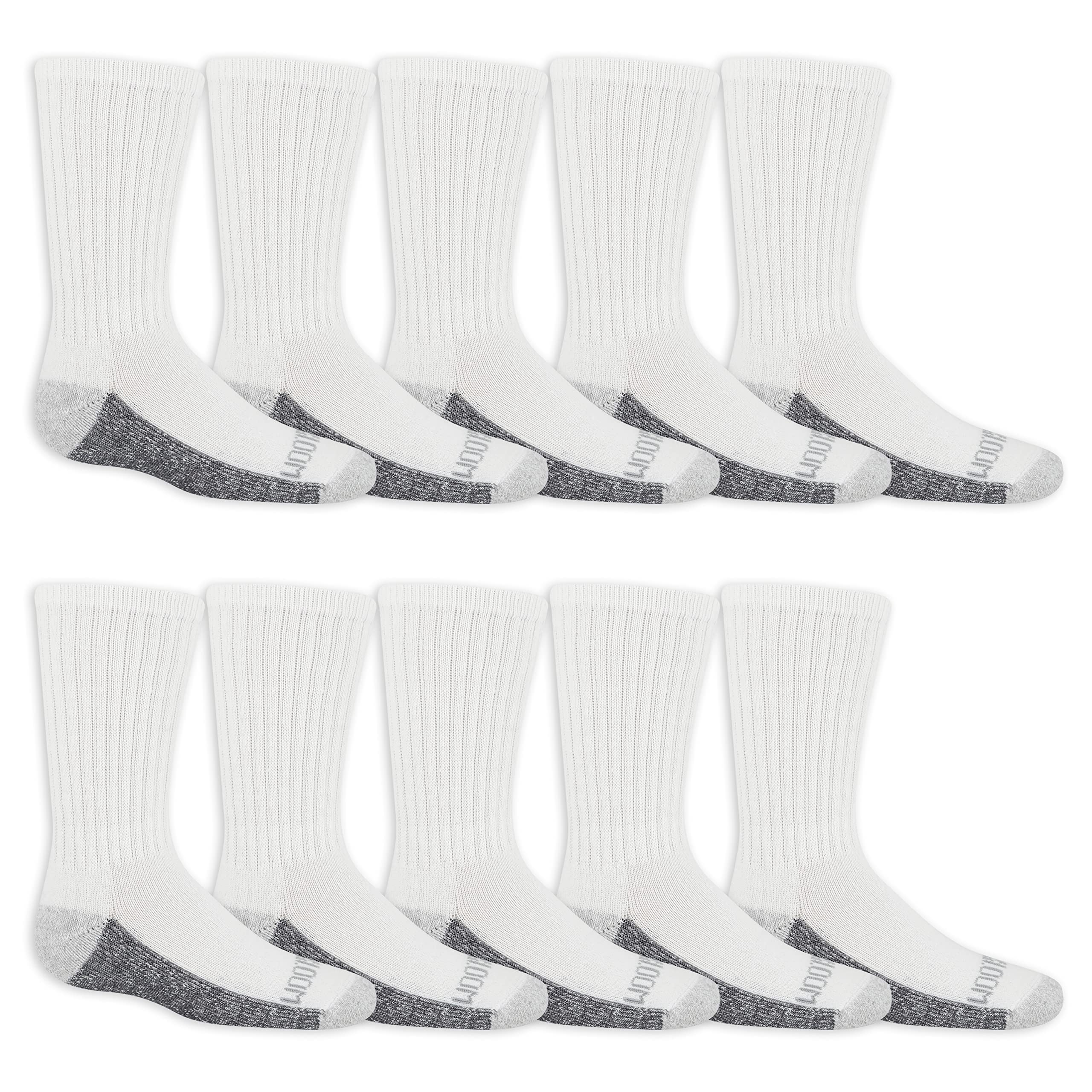 Fruit Of the Loom Boys' Dual Defense Crew Socks (10 Pack), White, Large