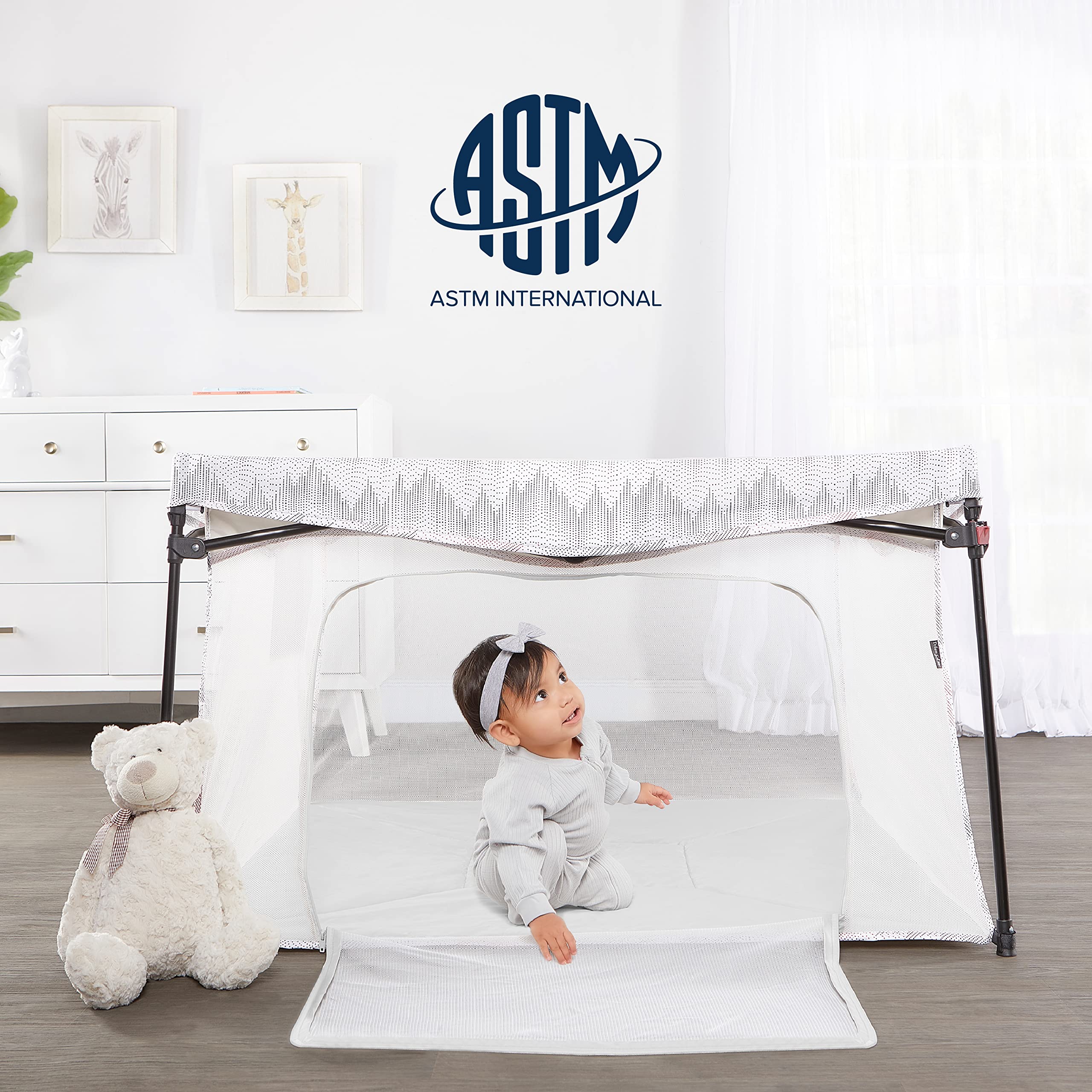 Dream On Me Ziggy Square Playpen Dove White/Easy Set Up/Breathable Mesh Walls/Stylish Finishes/Folds Compactly/Easy Storage/Lightweight/Ideal for Travel