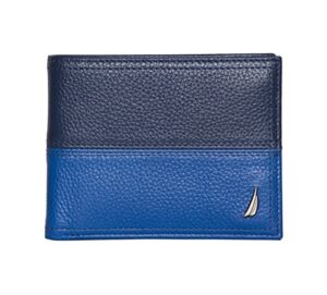 nautica men's pebble two-tone bifold leather wallet and passcase with 4 slots and rfid protection, cobalt blue