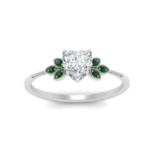 gemsonclick leaf diamond engagement ring sterling silver created emerald heart shape green color vintage engagement rings prong setting in size 8 party wear daily wear ornament