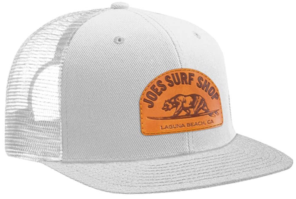 Joe's Surf Shop Surfing Bear Flat Bill Snapback Trucker Hat-White