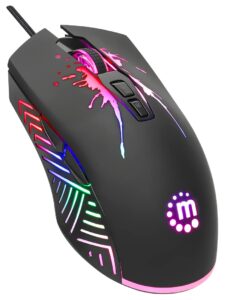 manhattan wired rgb gaming mouse – long 5 ft braided usb cable, 7200 dpi, ergonomic gamer optical mouse with light up led -for windows pc and laptop computer- black – 3 yr mfg warranty –190121