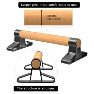 SELEWARE Wood Push up Bars Parallettes Bars Anti-Slip Handstand Bars for Calisthenics, Fitness, Floor Workouts Solid Wood with Sturdy Metal Bracket, Support 500 lbs 16 * 6.5 * 4 inch