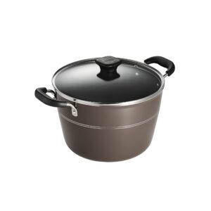 tramontina sicilia 8 qt aluminum nonstick covered stock pot - hazelnut