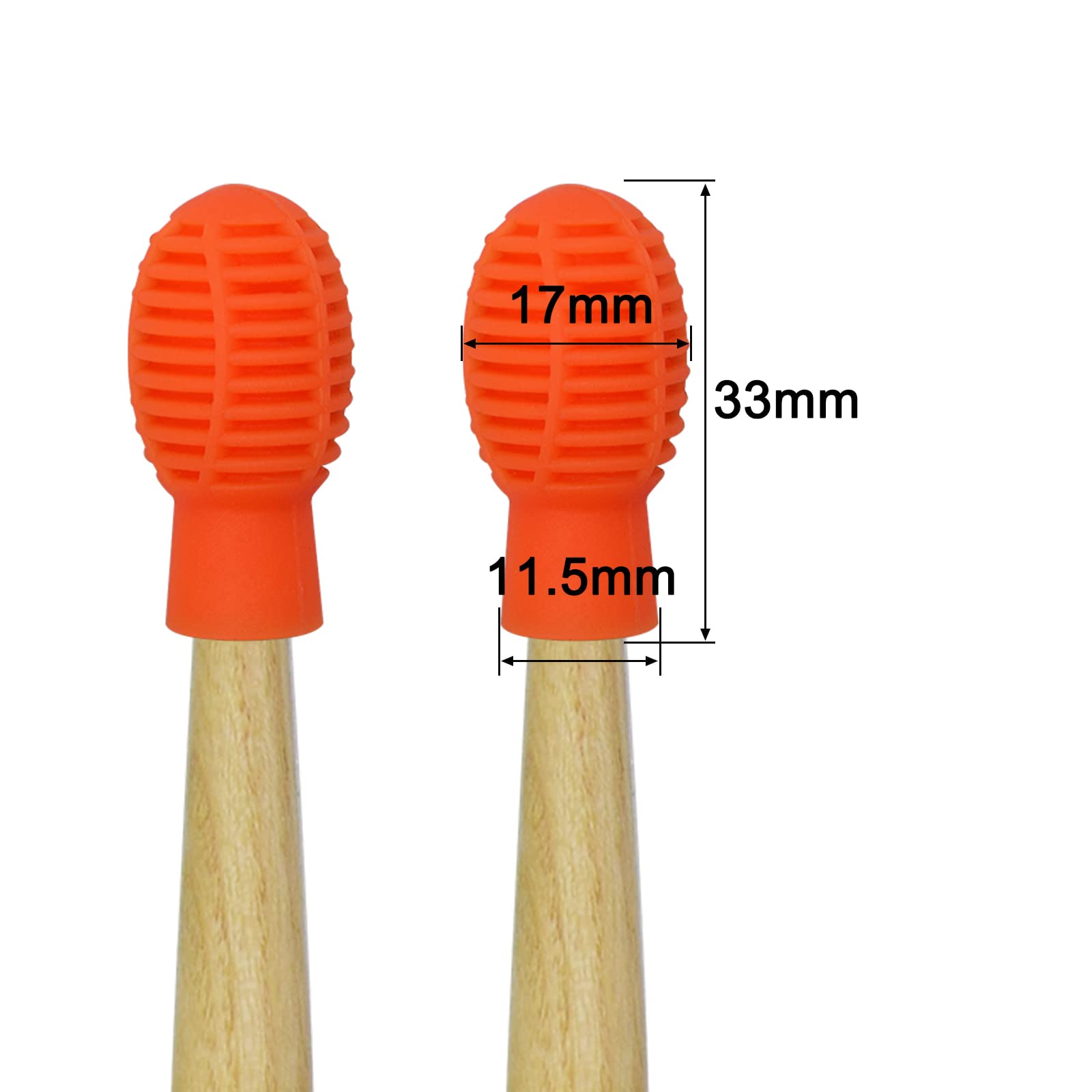 MySit 4Pcs Drum Mute Silicone Drumstick Silent Practice Tips Drum Dampener Accessory, Musical Instruments Accessory Percussion Mute Replacement for Protect Drums and Drumsticks Head - Orange