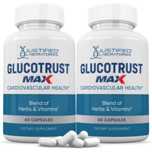 justified laboratories (2 pack) glucotrust max 1295mg formula supplement pills 120 capsules