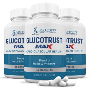 justified laboratories (3 pack) glucotrust max 1295mg formula supplement pills 180 capsules