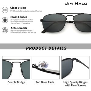 JIM HALO Retro Square Aviator Sunglasses Premium Glass Lens Flat Metal Eyewear Men Women (Black/Grey)