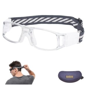 soogree sports goggles glasses -basketball soccer football sports protective eyewear goggles eye safety glasses frame removable pc lens with adjustable goggles strap (8107 gray frame white pad)