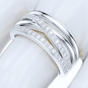 PRSTANI 8.5mm Wide Sterling Silver Criss Cross Infinite Simulated Round Brilliant Cut Diamonds Wedding Ring (8)