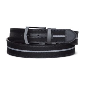 nautica men reversible casual and dress belts with metal buckle, signature logo-black ribbon/leather, 34"