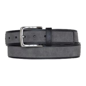 nautica mens bold fashion and dress leather with metal buckle belt, casual overlay - grey, 34 inch us