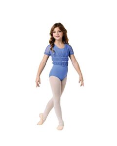 danz n motion girls shirred cap sleeve leotard 22104c (periwinkle, 6x-7)